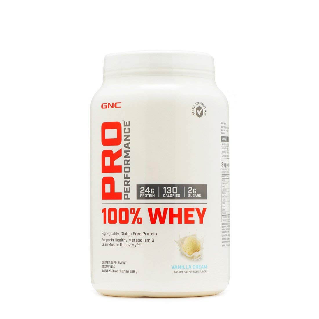 GNC Pro Performance 100% Whey Protein Powder ( 907 gm (1.99 Lb), Vanilla Cream) | NUTRABAY™