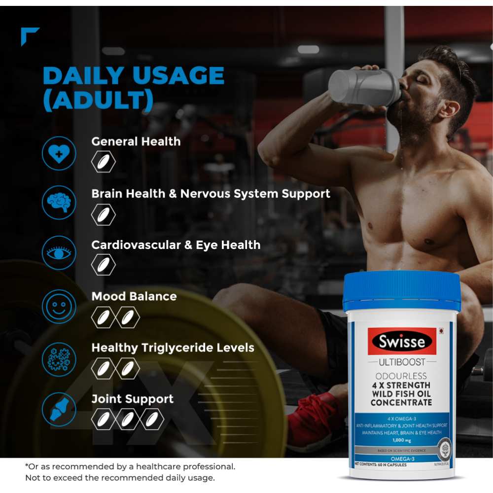 Swisse Ultiboost Odourless 4X Strength Wild Fish Oil Supplement with ...