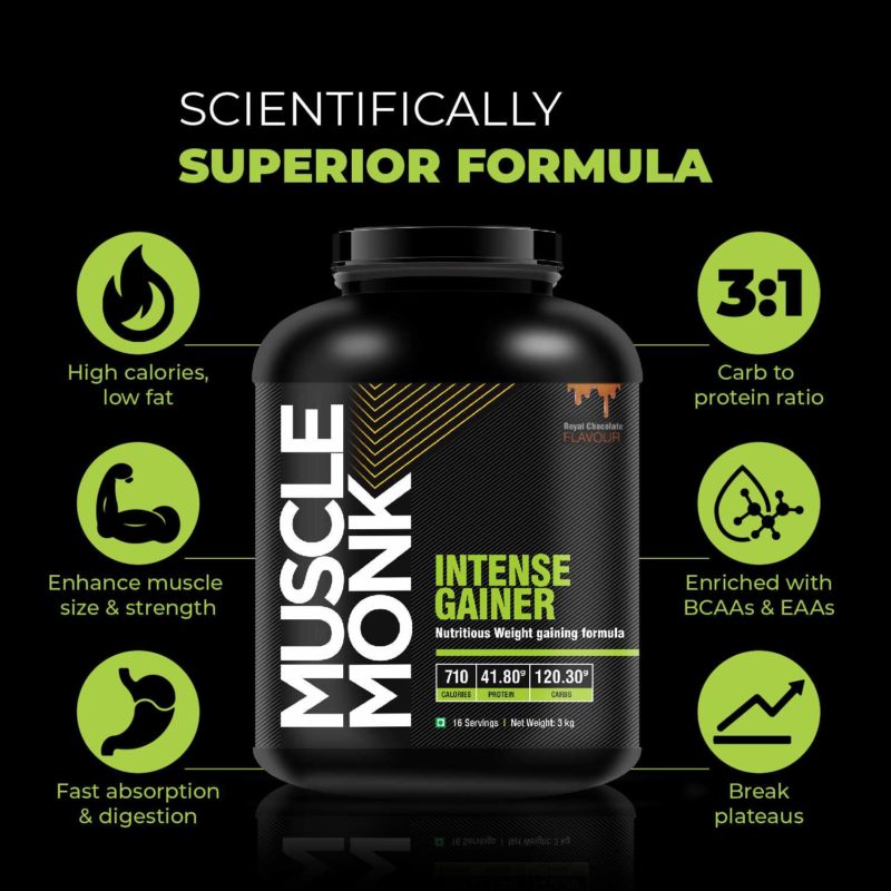 Muscle Monk Intense Mass Gainer with 120.3 G Carbs | 710 kcal | 41.8 G ...