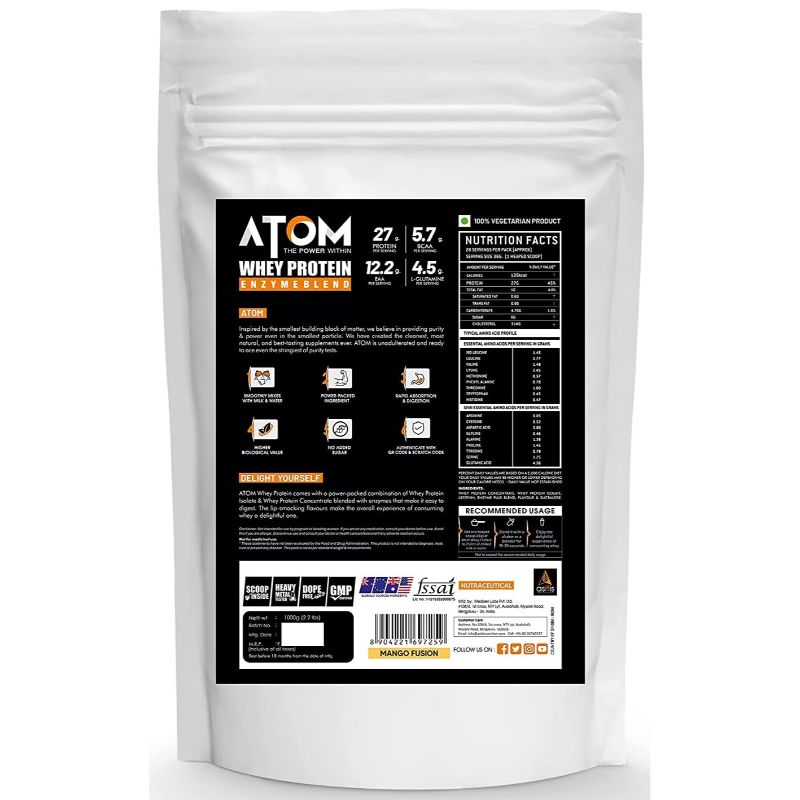 AS-IT-IS Atom Whey Protein with Enzymeblend ( 1 Kg (2.2 Lb), Mango ...